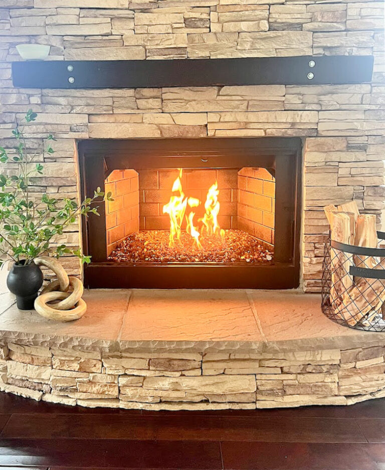 Gas log fireplace converted with fire glass DIY - My Uncommon Slice of Suburbia