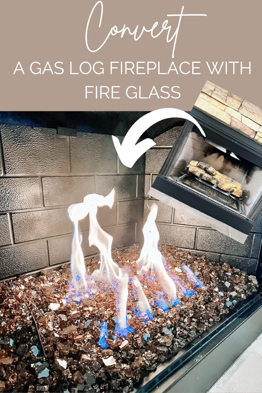 Gas log fireplace converted with fire glass DIY - My Uncommon Slice of ...